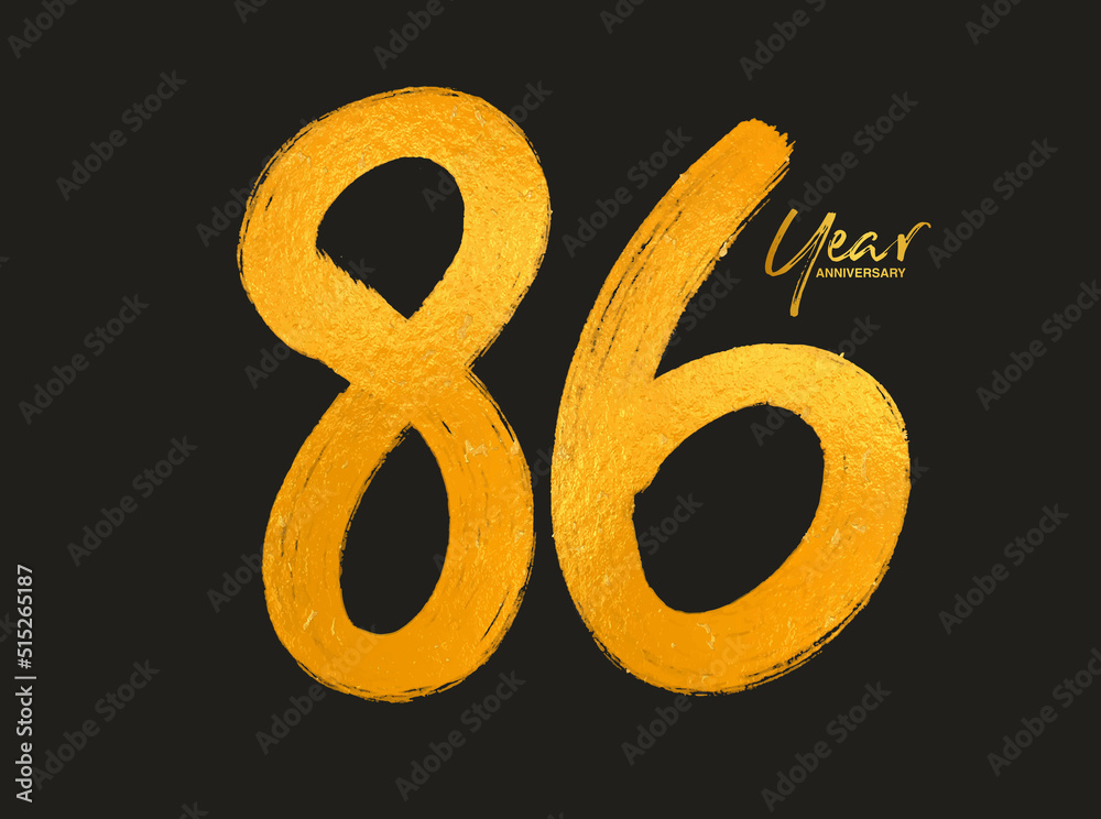 Gold 86 Years Anniversary Celebration Vector Template, 86 Years logo ...
