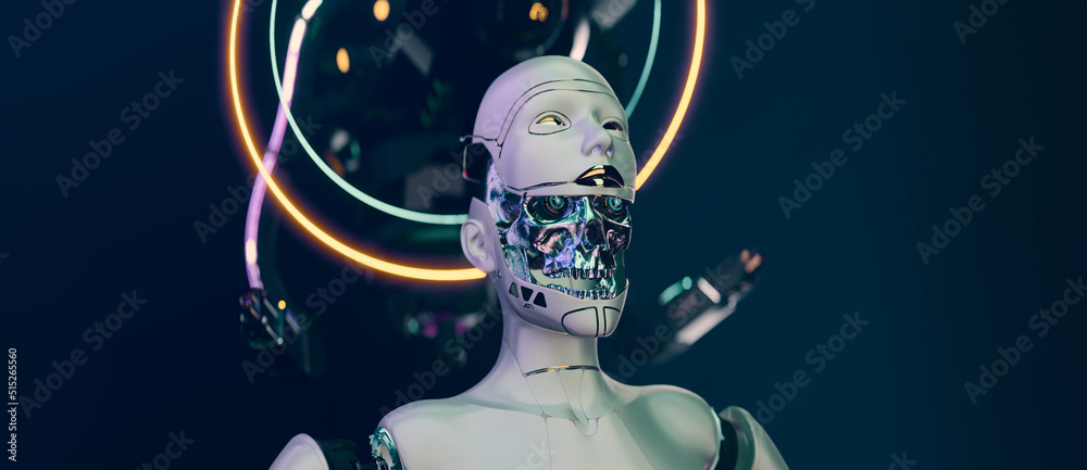 Cybernetic brain cyborg face futuristic robotic head concept art of ...