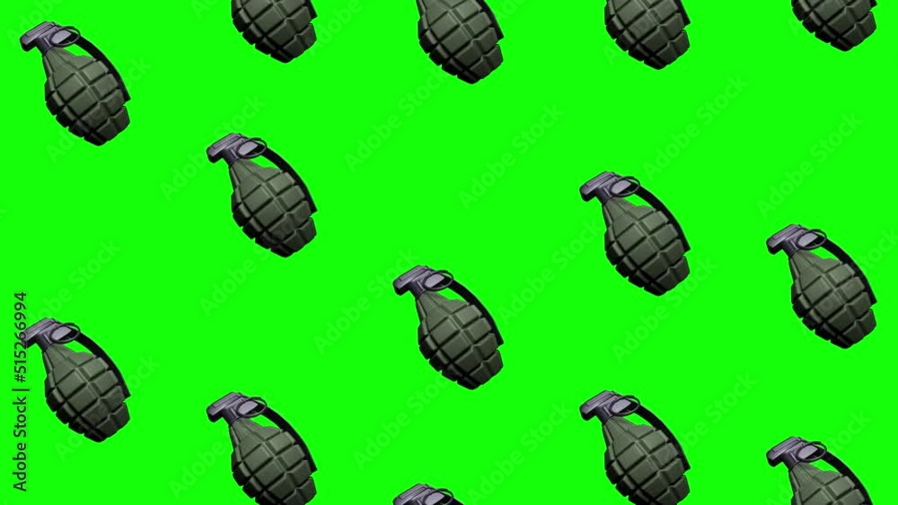 Grenades falling from the sky green screen 4k animation. War and weapon ...