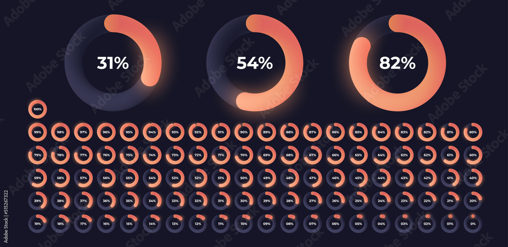 Loading indicator. Progress bar. Neon orange color, black background ...