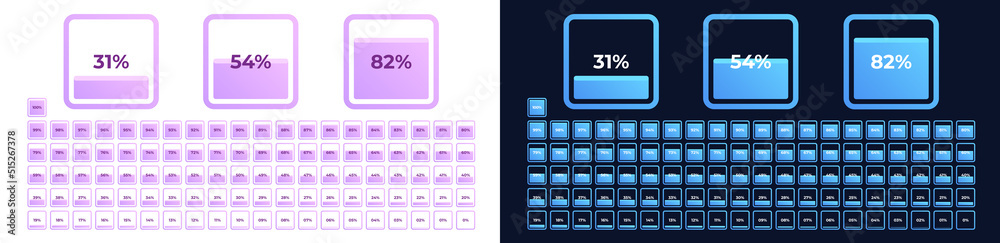 Loading indicator. Progress bar. Filling capacity. Blue color, black ...