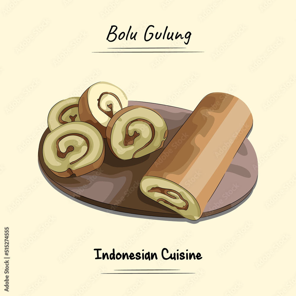 Bolu Gulung Illustration Sketch And Vector Style, Traditional Food From ...