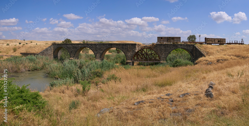 The remains of railroad bridge that was built in 1904 over Jordan river ...