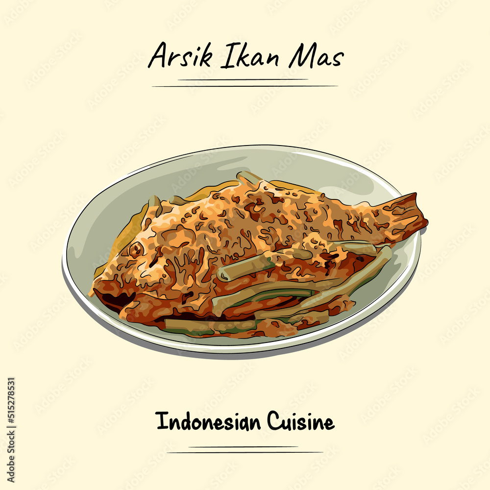 Arsik Ikan Mas Illustration Sketch And Vector Style, Traditional Food ...
