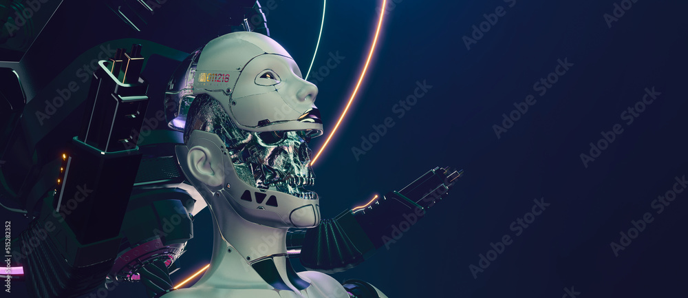 Cybernetic brain cyborg face futuristic female robotic head concept art ...