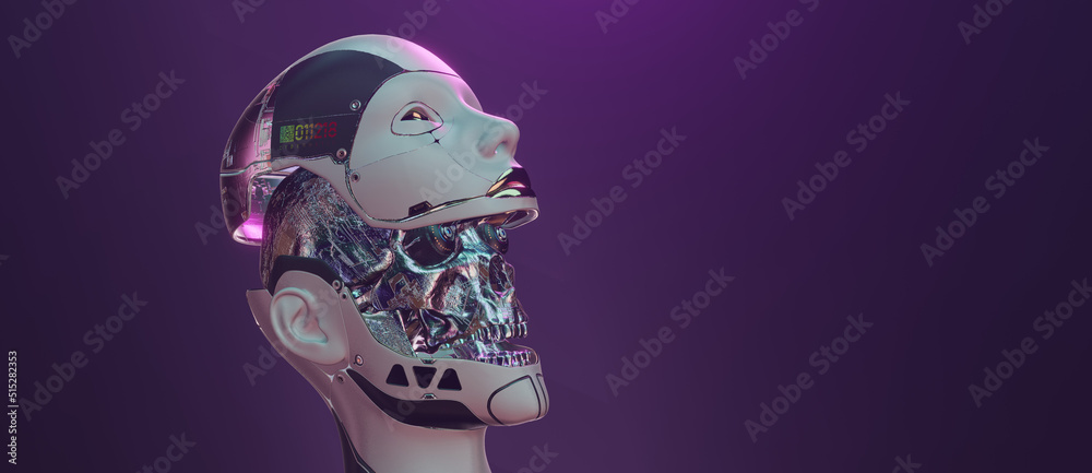 Cybernetic brain cyborg face futuristic female robotic head concept art ...
