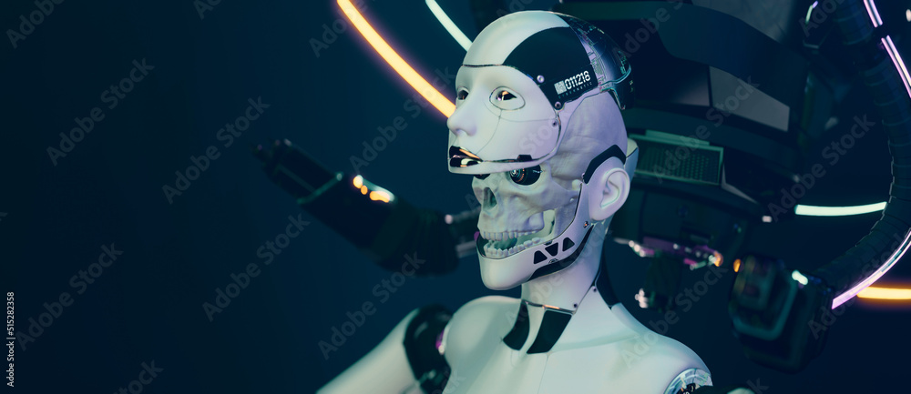 Cybernetic brain cyborg face futuristic female robotic head concept art ...