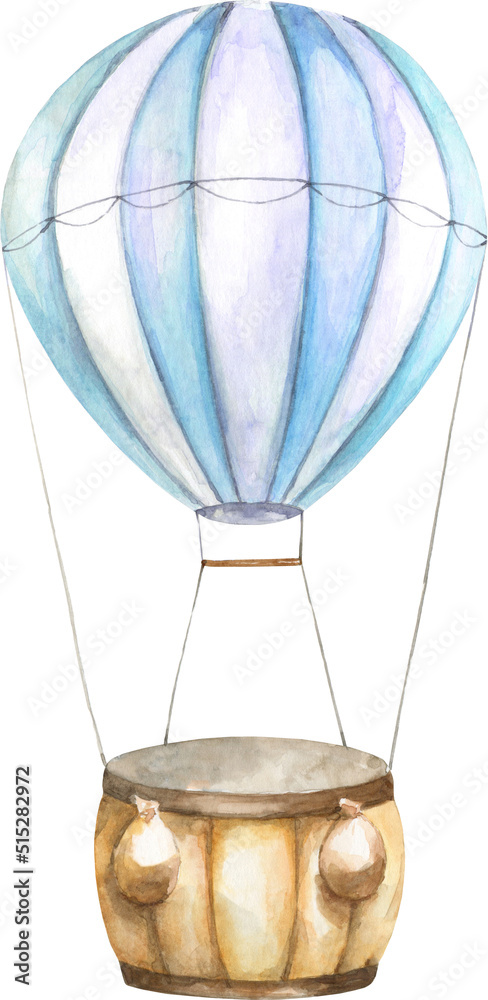 Cute watercolor blue air balloon illustration. Cute drawing for baby ...