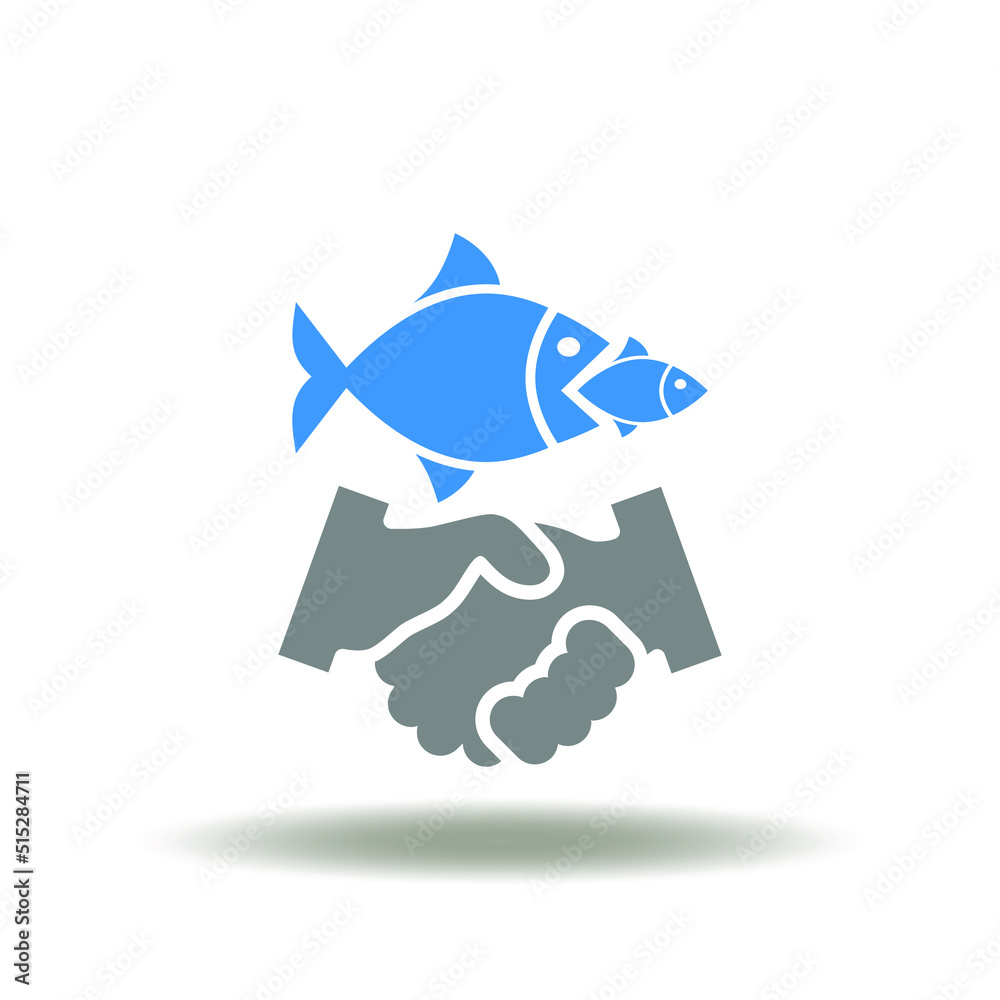 Vector illustration of handshake with fish eating other fish. Icon of ...