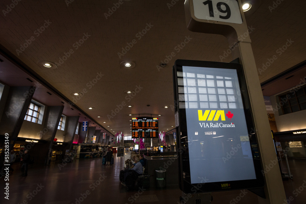 MONTREAL, CANADA - NOVEMBER 4, 2018: Via Rail logo taken in the main ...