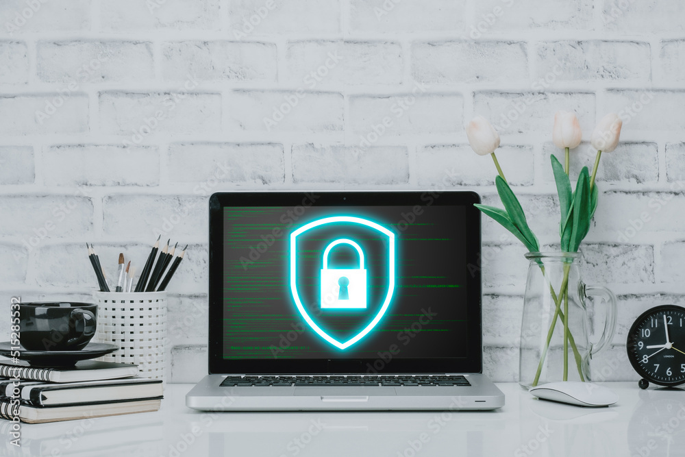 Cyber security, digital crime concept, Laptop computer on office desk ...