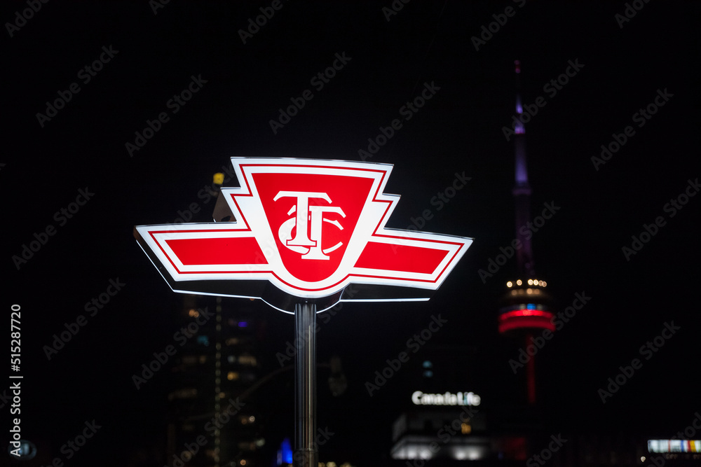TORONTO, CANADA - NOVEMBER 43, 2018: TTC logo on entrance of subway ...