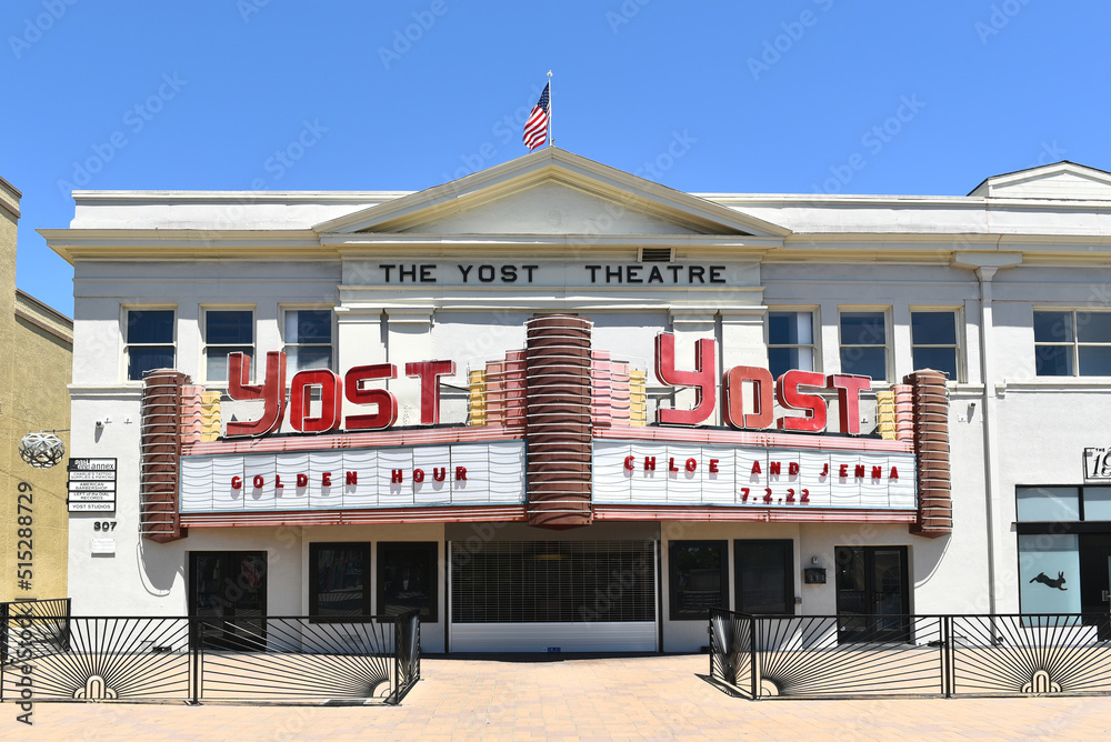 SANTA ANA, CALIFORNIA - 4 JUL 2022: The historic Yost Theatre, the ...