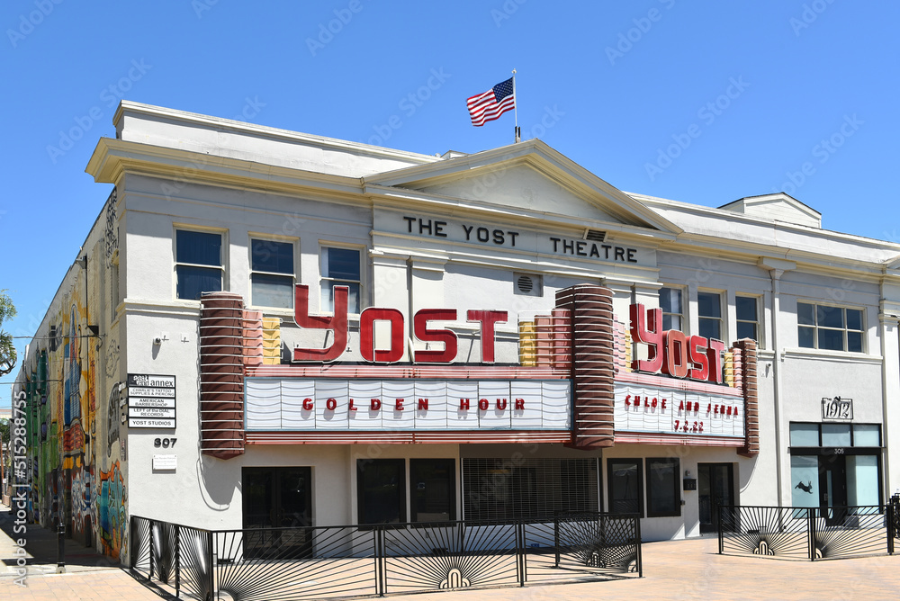 SANTA ANA, CALIFORNIA - 4 JUL 2022: The historic Yost Theatre, the ...