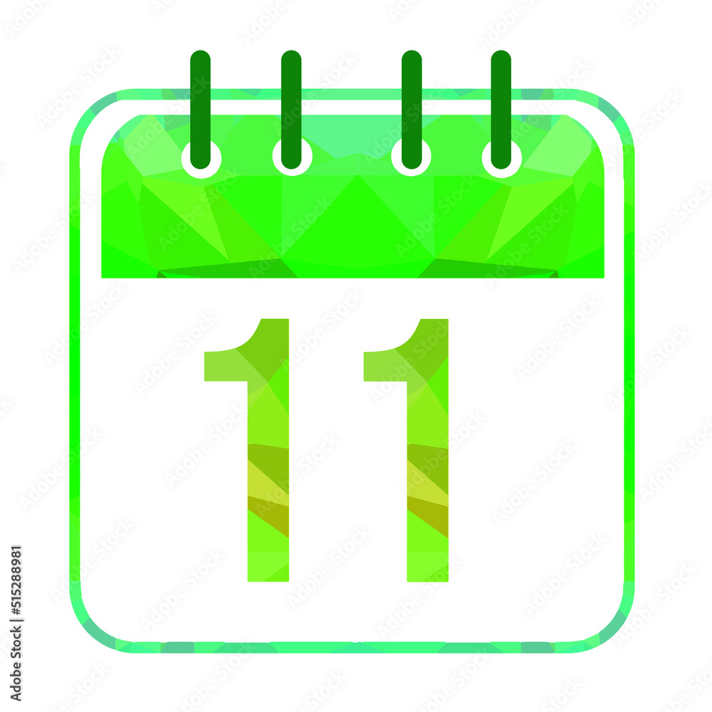Calendar day 11. Number eleven on a white paper with modern green ...