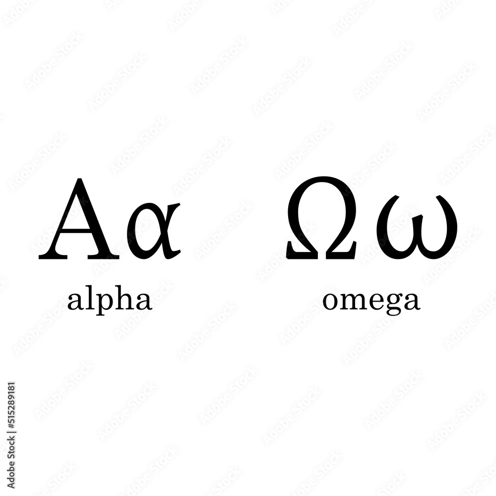 Black alpha. Black omega. Alpha and Omega. Greek alphabet. first and ...