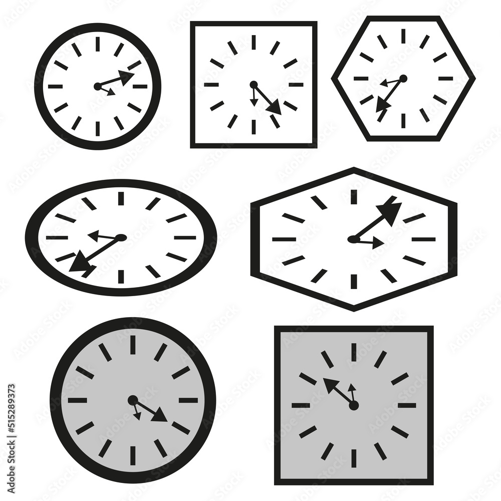 Cartoon wall clocks various shapes. Round clock. Vector illustration ...