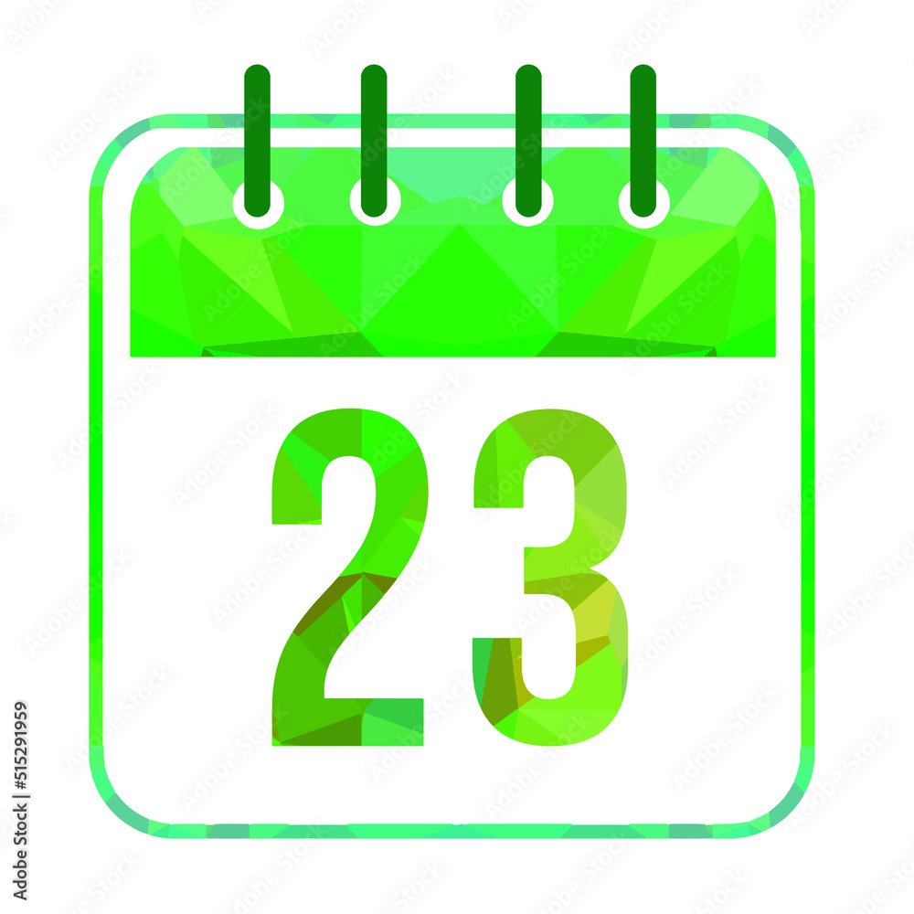 Calendar day 23. Number twenty three on a white paper with modern green ...
