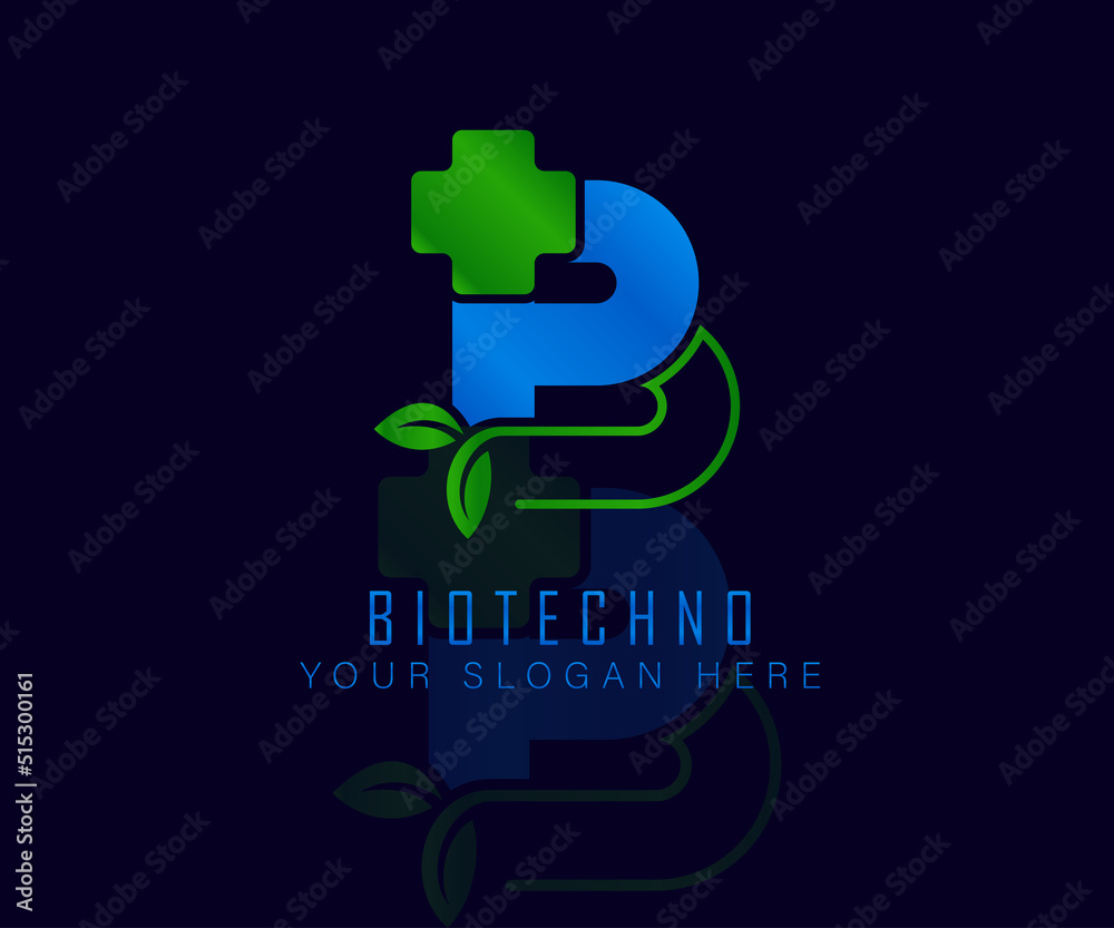 Biotech logo with herbal leaf letter B. Herbal logo vecktor template ...