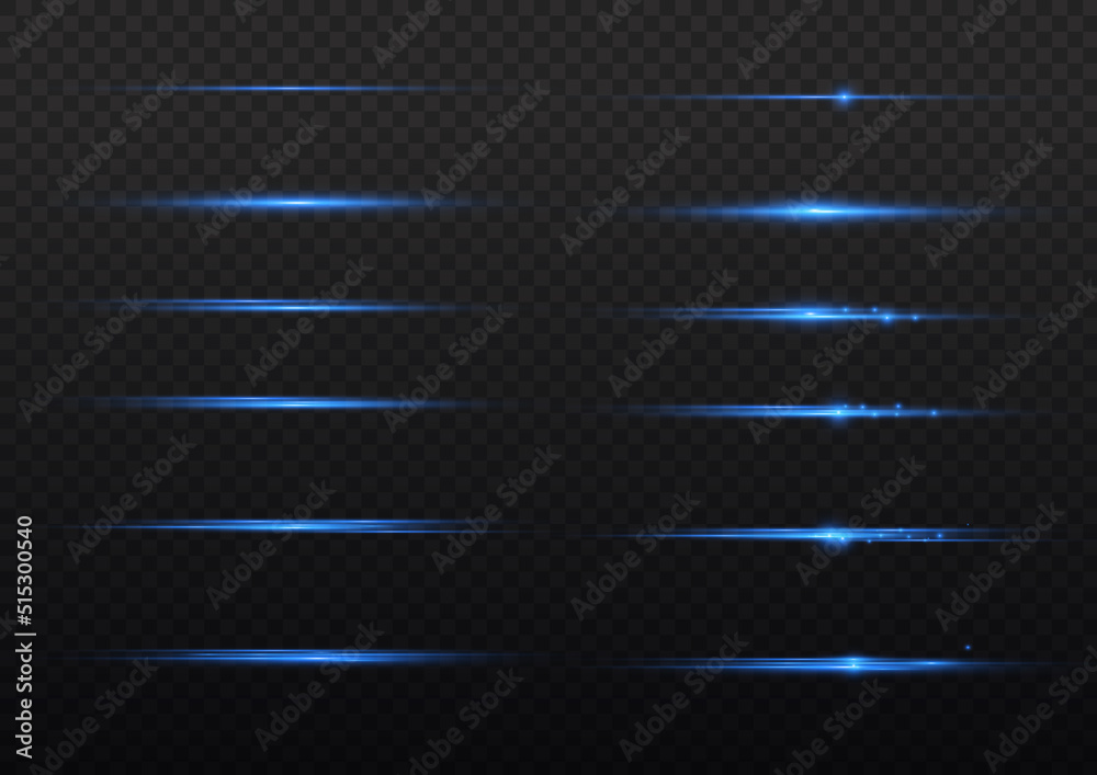 blue neon glowing rays set, horizontal light line Stock Vector | Adobe ...