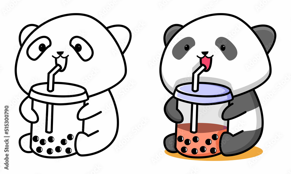 Cute panda drinking milk tea coloring page for kids Stock Vector ...