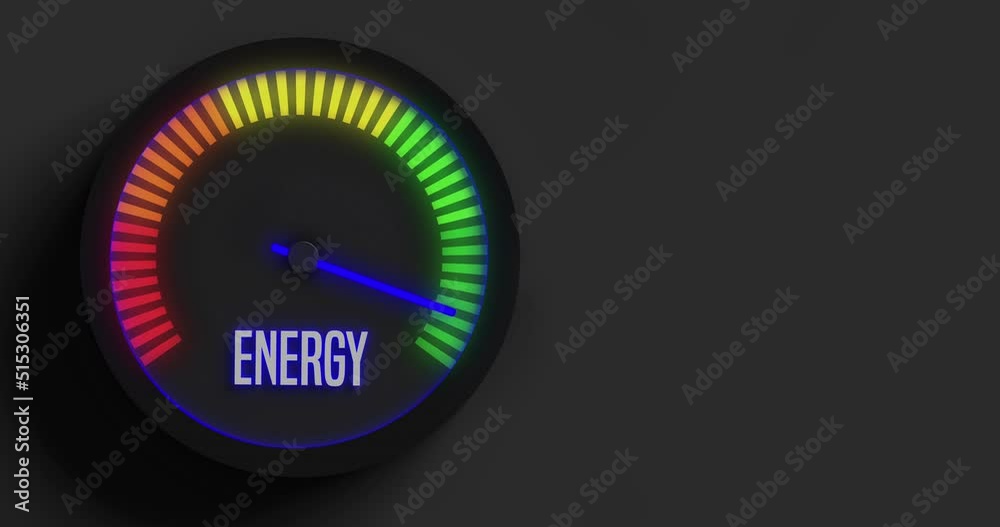 Energy Speedometer moving from red to green Gauge tool concept. 3D ...