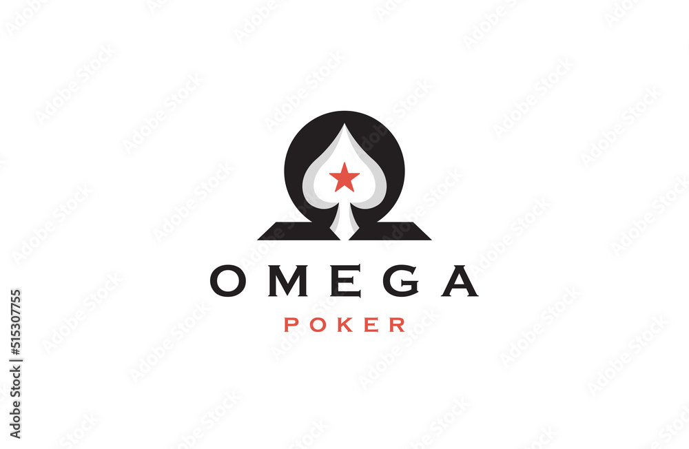 Omega symbol with poker spade shape logo icon design template flat ...