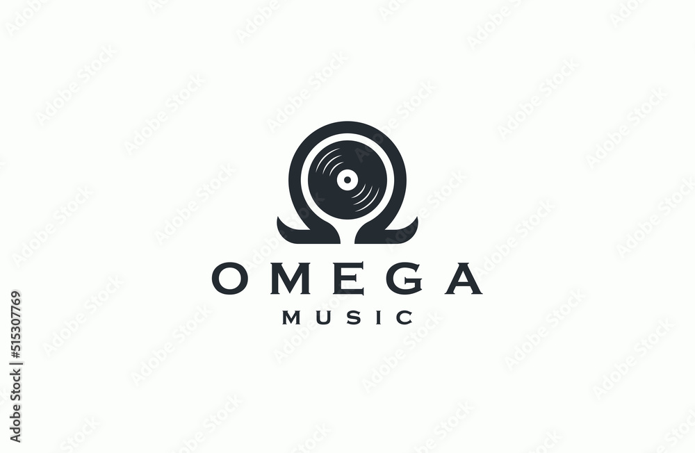 Omega symbol with vinyl record shape. Omega music logo icon design ...
