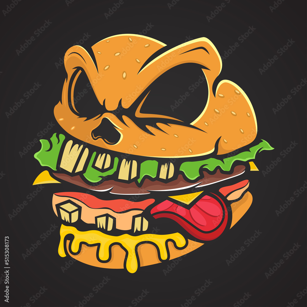 The Burger Monster mascot logo design illustrations vector template ...