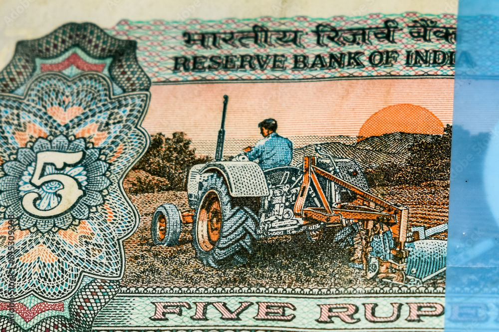 Rare Old Five Rupee notes combined on the table, India money on the ...