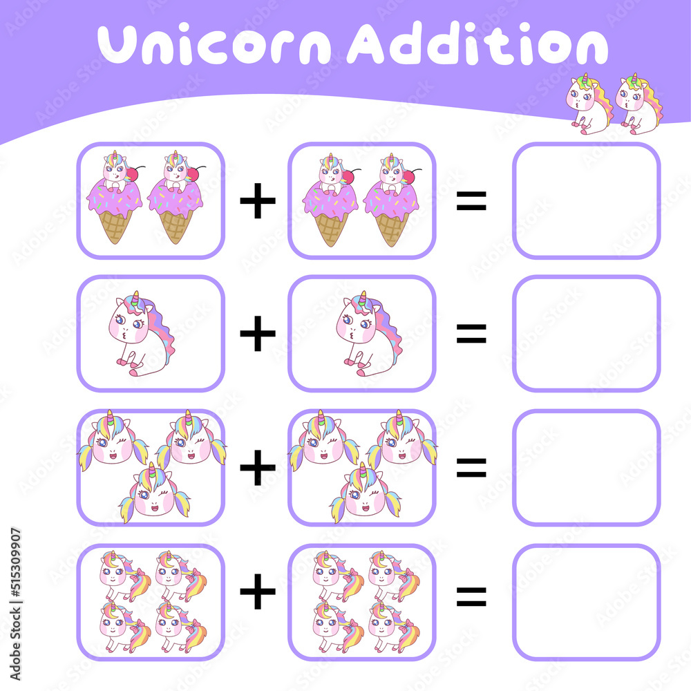 Math worksheet with unicorn theme. Learning how to counting for ...