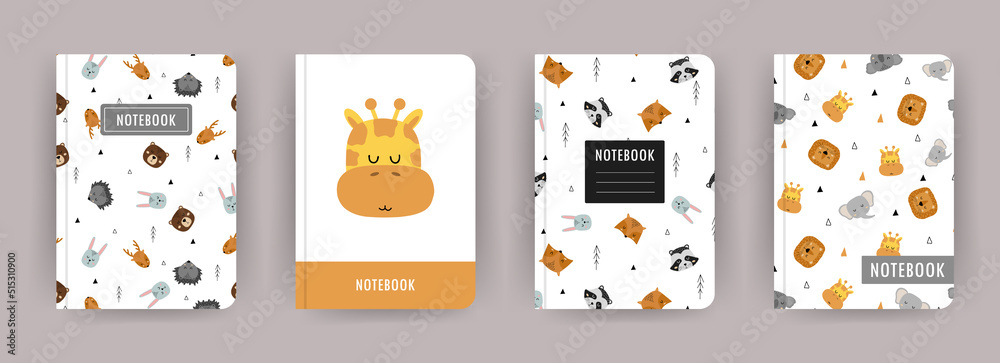 Cover page notebook collection. Templates with cute animals in ...