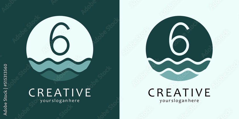 Wave Logo Design with Letter 6 Stock Vector | Adobe Stock