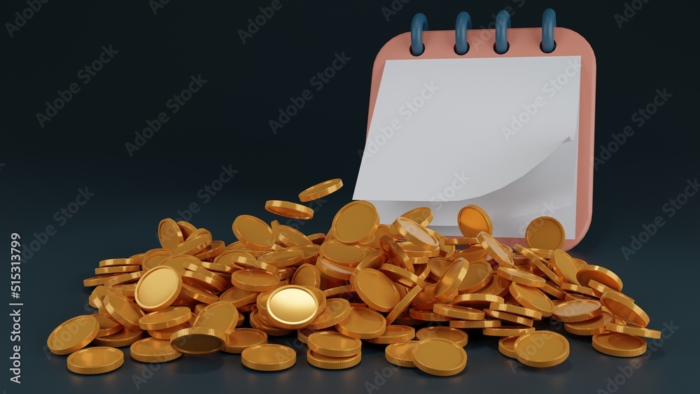 pile of coins,coins stack with calendar isolate white background ...