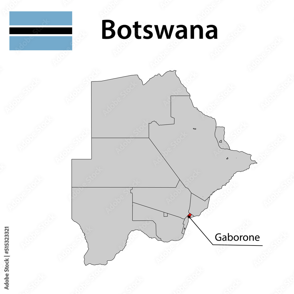 Map with borders and flag of Botswana. Stock Illustration | Adobe Stock