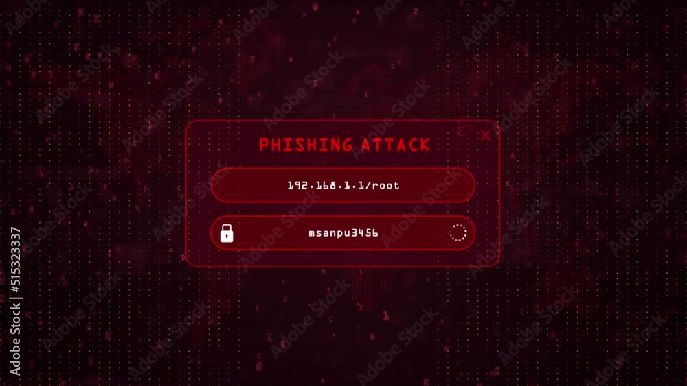 Phishing Computer Hacking Attack Over Red Binary Background With Digital World Map System