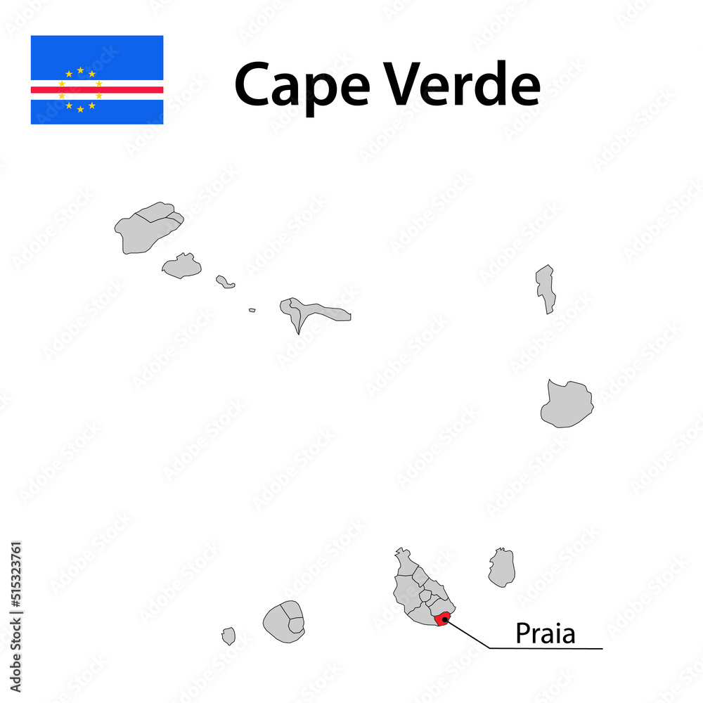 Map with borders and flag of Cape Verde. Stock Vector | Adobe Stock