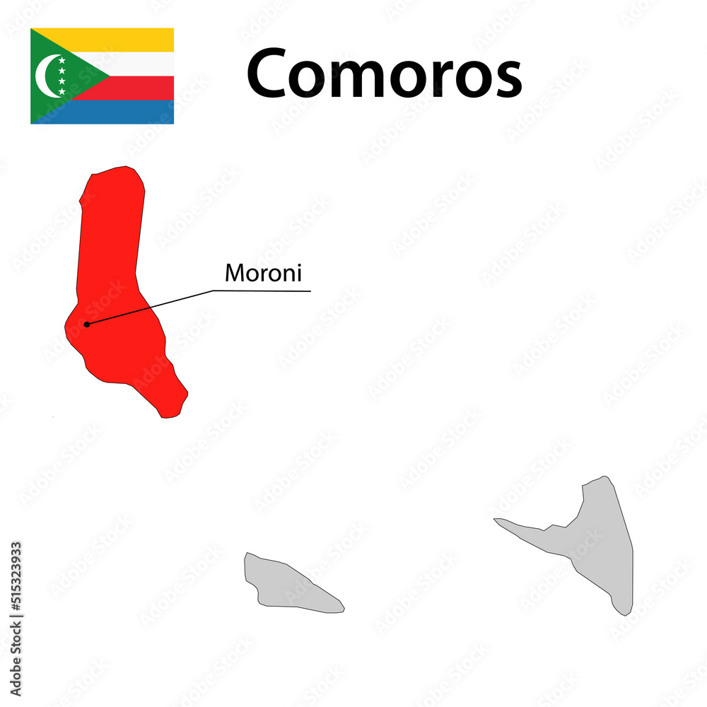 Poster Map with borders and flag of Comoros. – Wall Art | UkPosters