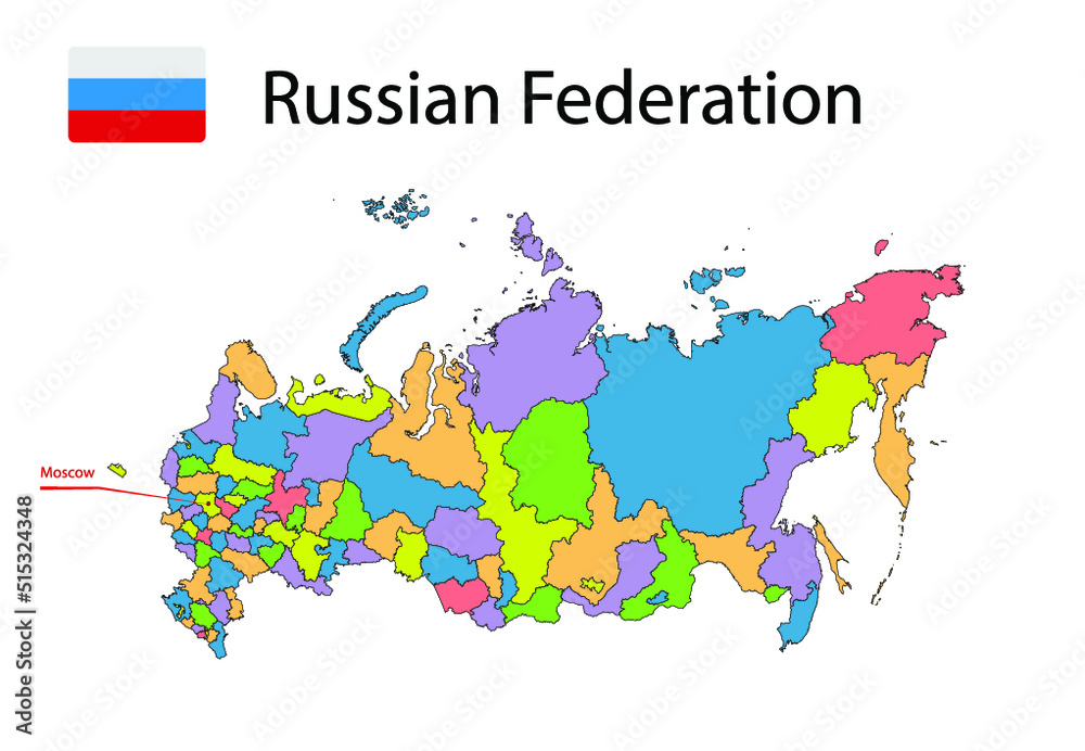 Map with borders and flag of Russia. Stock Vector | Adobe Stock