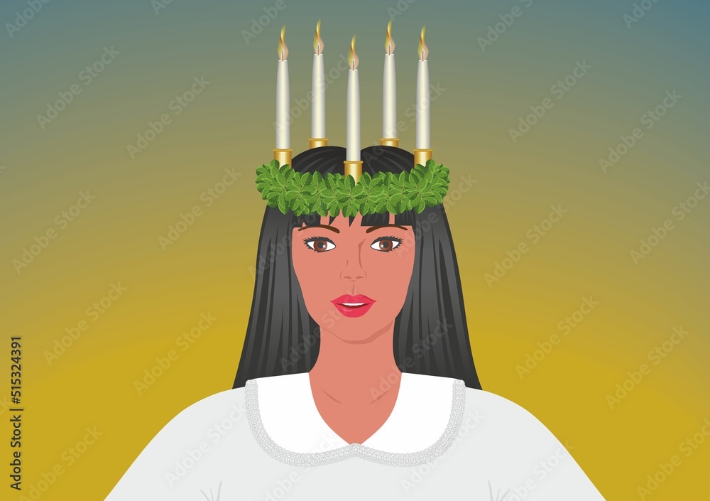 Beautiful Lucia woman in traditional costume. Vector illustration ...