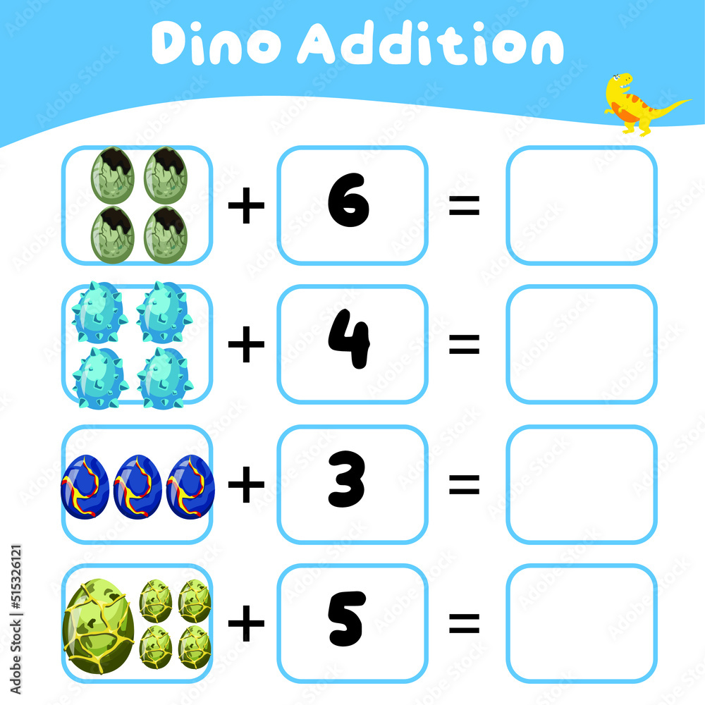 Math worksheet with dinosaur theme. Learning how to counting for ...