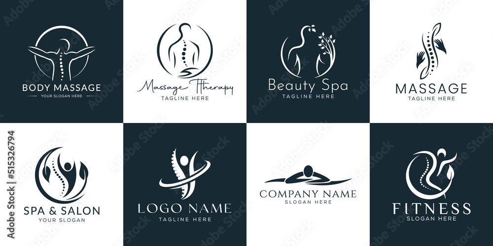 Set of Spa element Hand Drawn Logo with body and Leaves. Logo for spa ...
