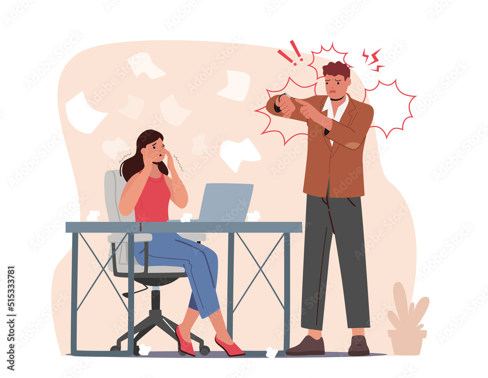 Angry Furious Boss Characters Show on Wrist Watch Scolding and Rebuking ...