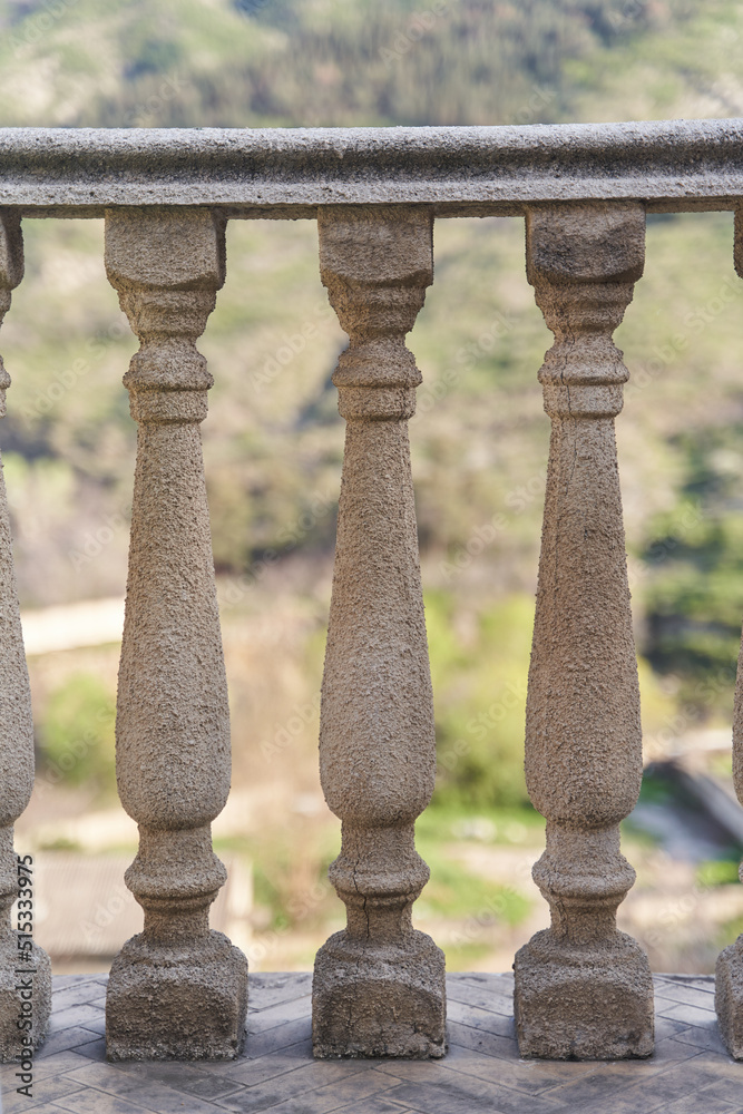 Old balusters made from stone. Architecture elements of terrace. High ...
