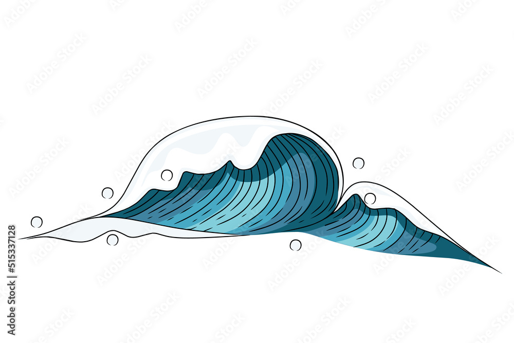 Hand drawn style Tsunami wave big blue sea wave in sketchy style vector ...