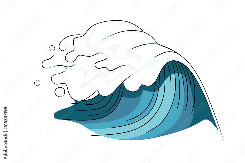 Hand drawn style Tsunami wave big blue sea wave in sketchy style vector ...