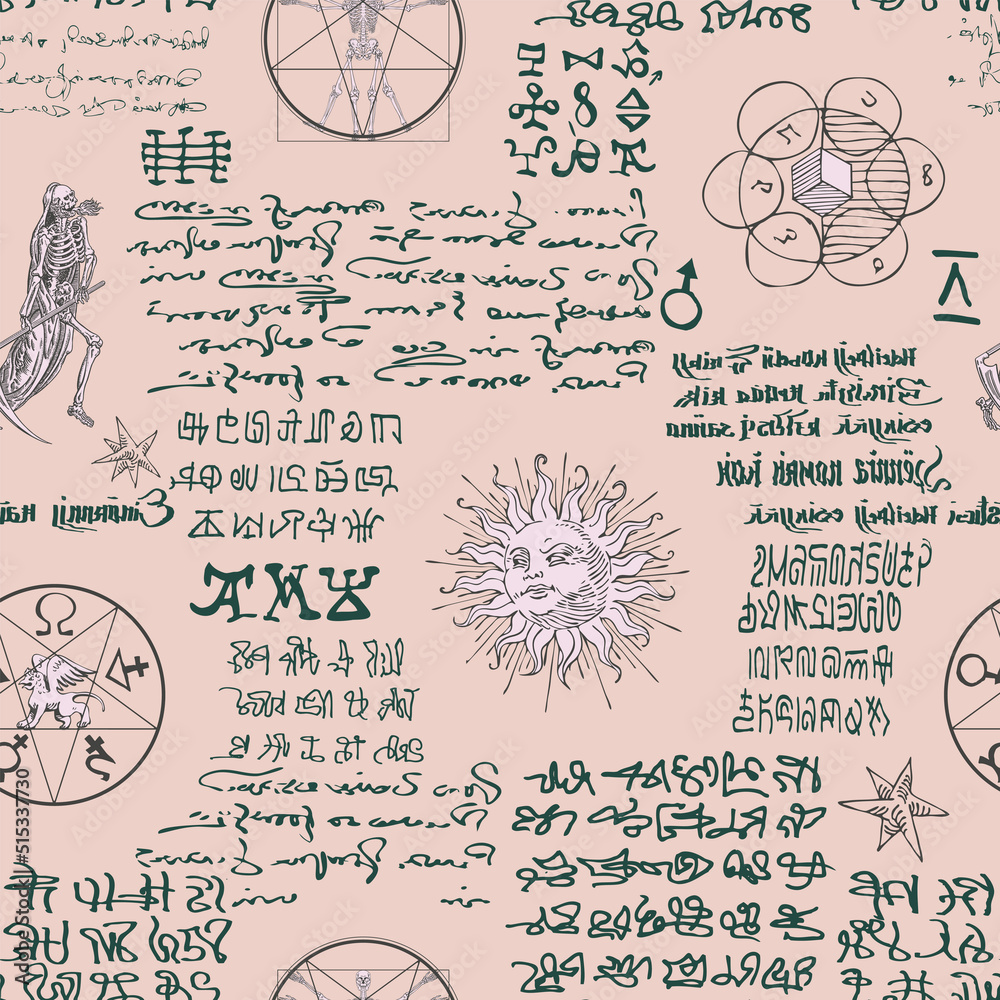 vector image of a seamless texture in the form of an alchemical formula ...