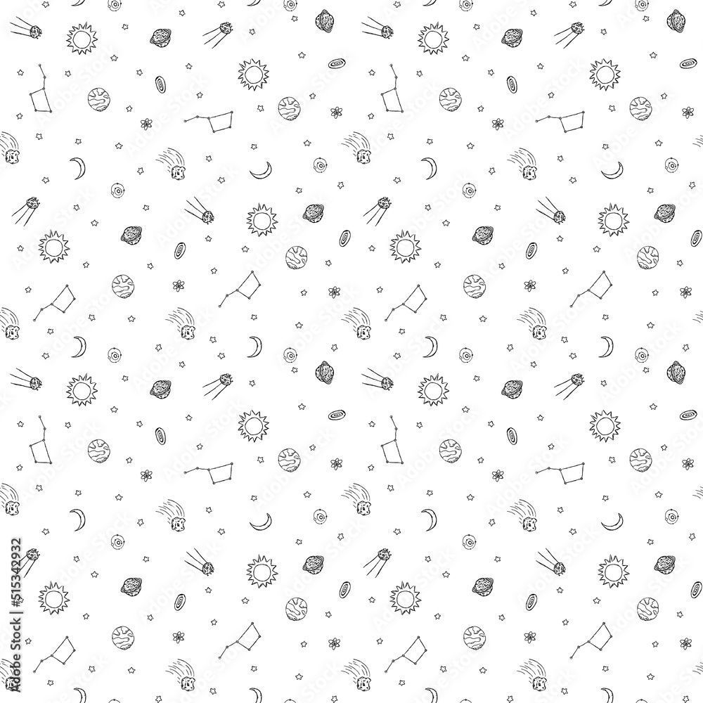 Seamless space pattern. Cosmos background. Doodle vector space ...