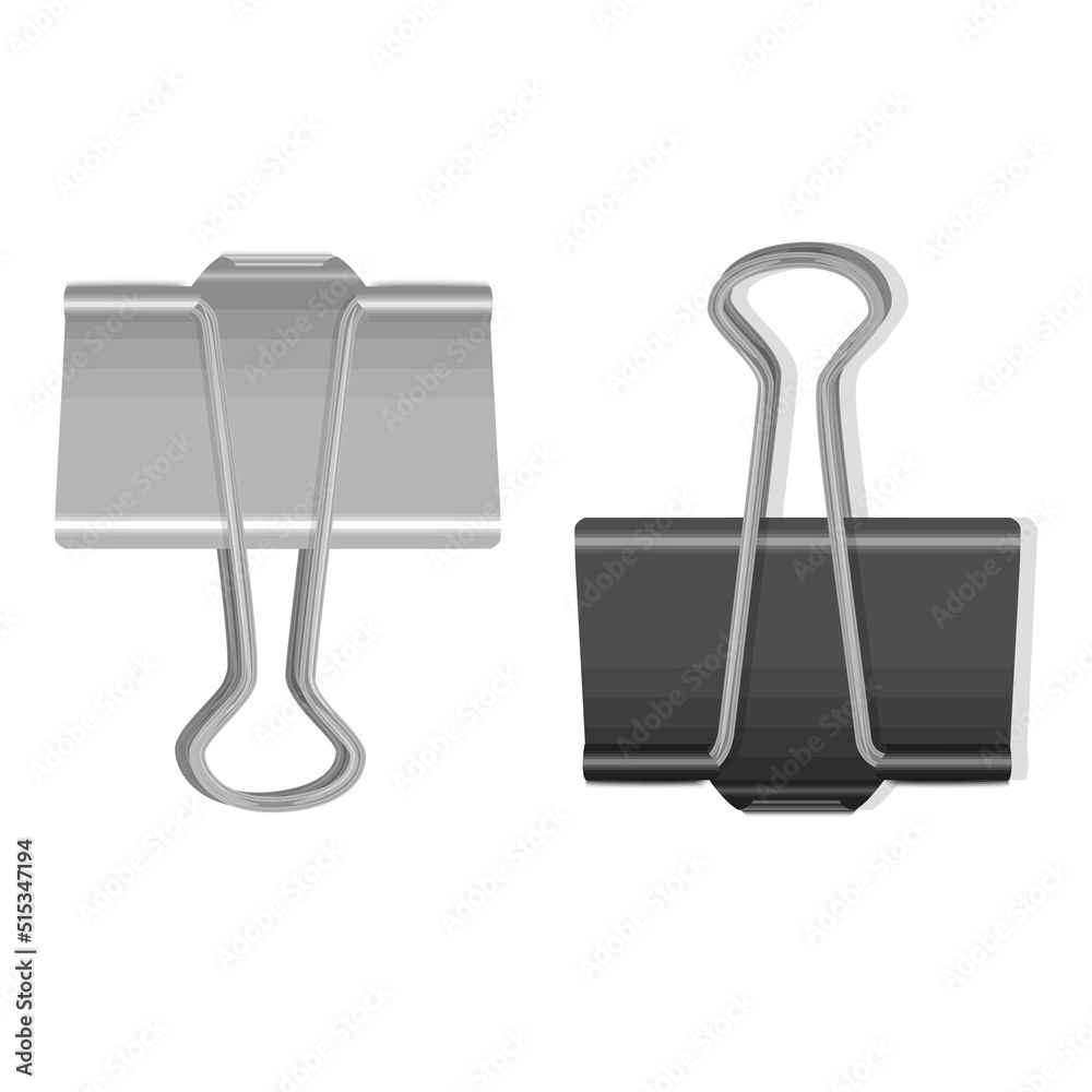 Binder clip for paper design. Realistic metallic black paper clip with ...