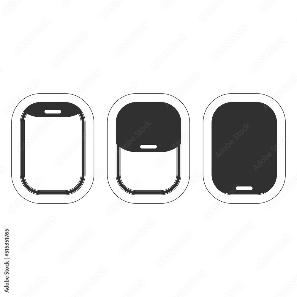 Aircraft windows isolated on transparent background. Closed and open ...